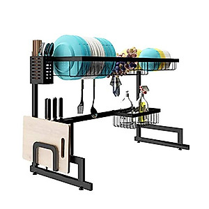 SDGH Dish Rack - Stainless Steel Dish Rack Nonslip Length Adjustable with Chopstick Holder
