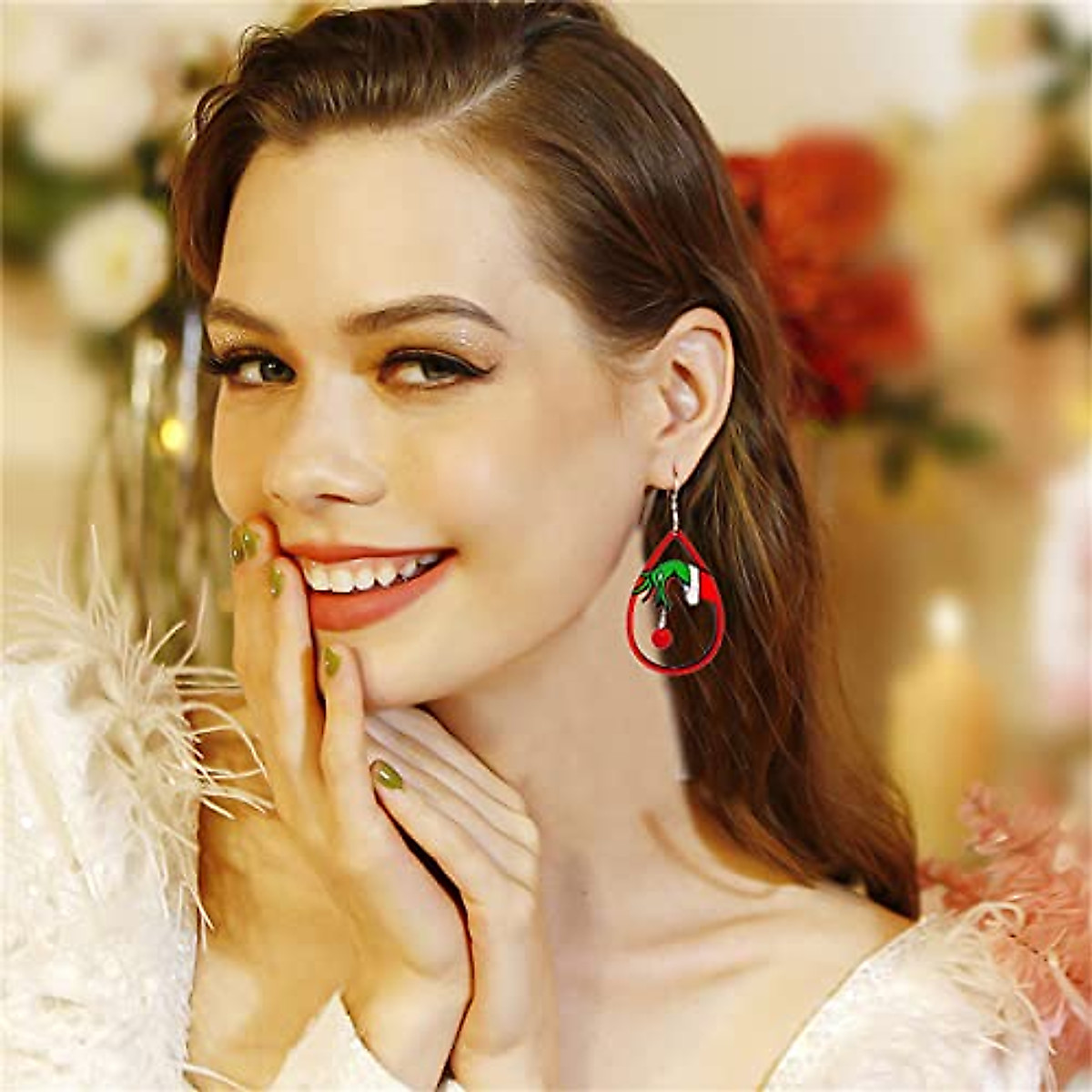 WCRAZYE Christmas Wood Earrings for Women Handmade Wooden Teardrop Dangle Earrings Christmas Xmas New Year Party Earrings Set Winter Holiday Jewelry Gift (Red)