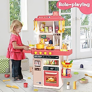 UNIH Kids Play Kitchen Playset, Toy Kitchen for Toddlers,Kitchen Set with Light and Sounds Pretend Play Kitchen Toys for Girls Boys 3 4 5 Year Old