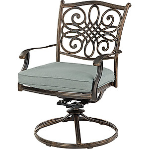 Hanover Renditions 7 Piece Outdoor Dining Set with Sunbrella® Fabric and Elegant 60" Round Patio Table with 6 Comfortable Swivel Chairs and Rust, UV, and Weather-Resistant Aluminum Frames in Mist