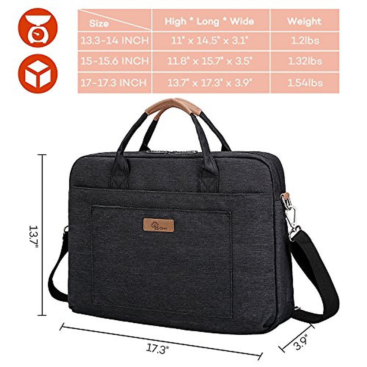 E-Tree Laptop Bag, 13.3 inch Shockproof Padded Laptop Case Briefcase Computer Bag Messenger Bag Work Bag 13-14 inch for Men Women Black