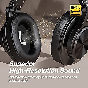OneOdio A70 Bluetooth Over Ear Headphones, Wireless Headphones w/ 72H Playtime, Hi-Res, 3.5mm/6.35mm Wired Audio Jack for Studio Monitor & Mixing DJ Guitar AMP, Computer Laptop PC Tablet - Black