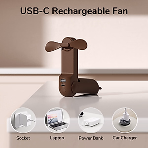 JISULIFE Handheld Mini Fan, 3 IN 1 USB Rechargeable Portable Fan [12-19 Working Hours] with Power Bank, Flashlight, Pocket Design for Travel/Summer/Concerts/Lash, Gifts for Women (Brown)