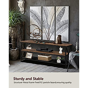 WEENFON Wood TV Stand for 55 Inch TV, 47 Inch Metal TV Table with Adjustable Leg, Unique Rustic Storage Shelve for Living Room, 3-Tiers TV Console for Bedroom, Rustic Brown