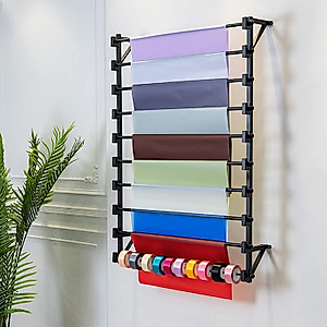 Craft Room Ribbon Holder Organizer Rack Ribbon Holder Organizer Rack, Wall Mount Scarf Storage Hanger with Removable Horizontal Bar and Bracket, Metal Vinyl Roll Shelf 10 Tier Easy to Install (Size :