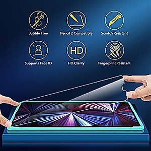 ESR Screen Protector for iPad Pro 11 Inch (2022/2021/2020, 4th Gen/3rd Gen/2nd Gen) with Camera Lens Protector, Tempered-Glass Film, Fingerprint and Scratch Resistant, Face ID Compatible, 2 Pack