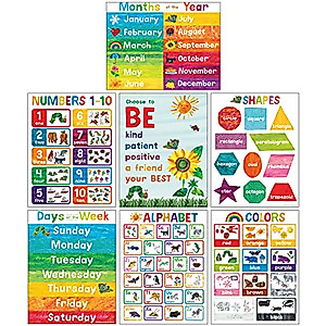 Carson Dellosa Education The World of Eric Carle Early Learning Poster Set, Colorful Shapes, Colors, Alphabet, Numbers, Days of the Week, Months of the Year, and Motivational Classroom Posters (7 pc)