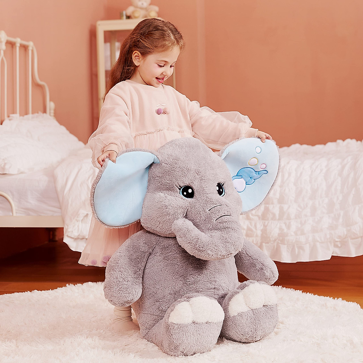 IKASA Giant Elephant Stuffed Animal Plush Toy,Large 30" Cute Jumbo Soft Toys,Huge Big Size Fluffy Plushy Fat Oversized Plushie,Gifts for Kids