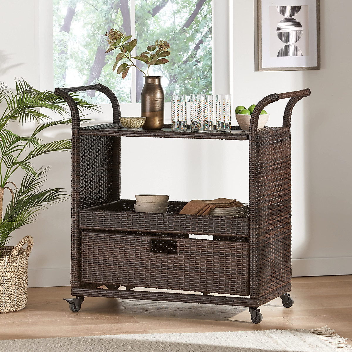 Christopher Knight Home Azriel Indoor Wicker Bar Cart, Multibrown
