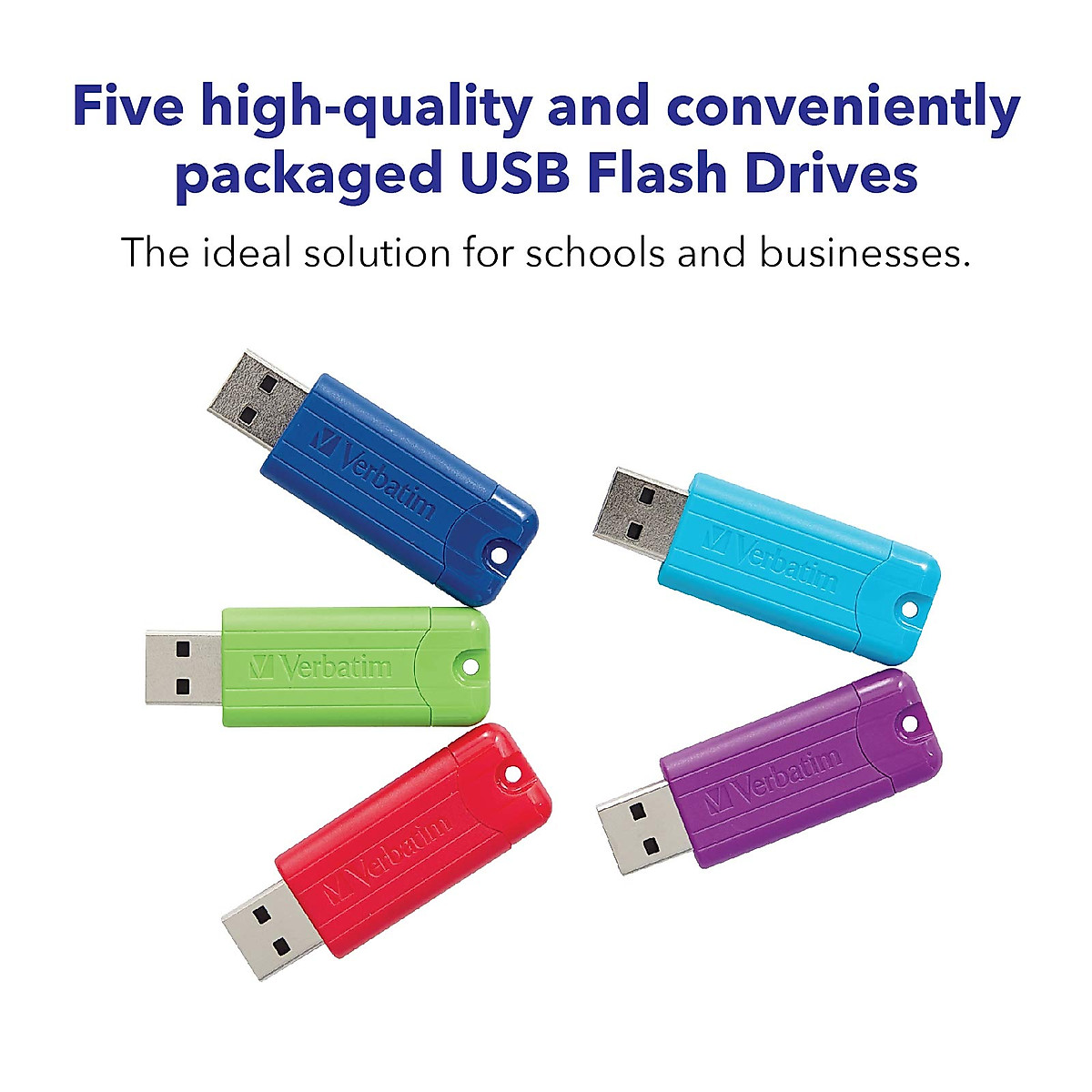 Verbatim 32GB Pinstripe USB 3.2 Gen 1 Flash Drive Retractable Thumb Drive - 5 Pack - Multicolor (Green, Blue, Red, Purple, Cyan)