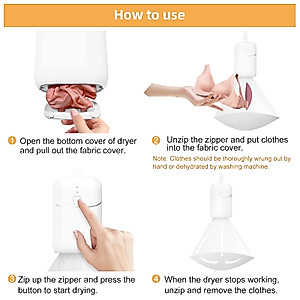 TJ. Portable Clothes Dryer, Mini Clothes Dryer Machine, Small Portable Dryer for Clothes with PTC Drying & UV Function, 1H/2H Timer for Underwear, Socks, Swimwear, Baby and Pet Clothes, White