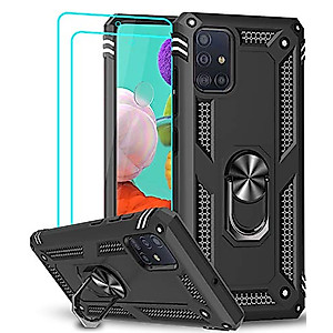 LeYi for Samsung A51 Case, Samsung Galaxy A51 Case with [2 Pack] Tempered Glass Screen Protector, [Military-Grade] Protective Phone Case with Ring Kickstand for Samsung A51 (Not Fit A51 5G), Black
