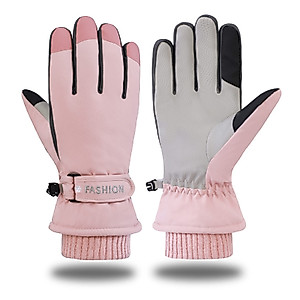 WAMENGJEA Women Winter Ski Gloves, Waterproof Touchscreen Snowboard Gloves, Windproof Warm Snow Gloves for Skiing Running and Cycling (Pink)