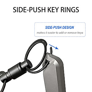 Autuveen Titanium Key Ring for Keychains,Black Keyrings Side-Pushing Key Chain Holder for Car/House Keys(Black,L+S)