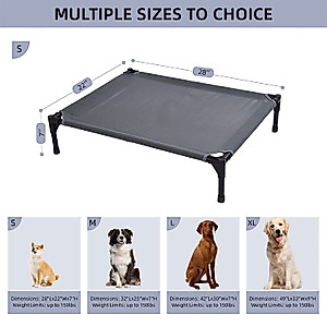 pettycare Elevated Outdoor Dog Bed - Dog Cots for Small Pet, Heavy Duty Raised Cot Waterproof, Cooling Pets Bed with Washable Durable Teslin Mesh and Non Slip Feet, 28 Inches, Grey