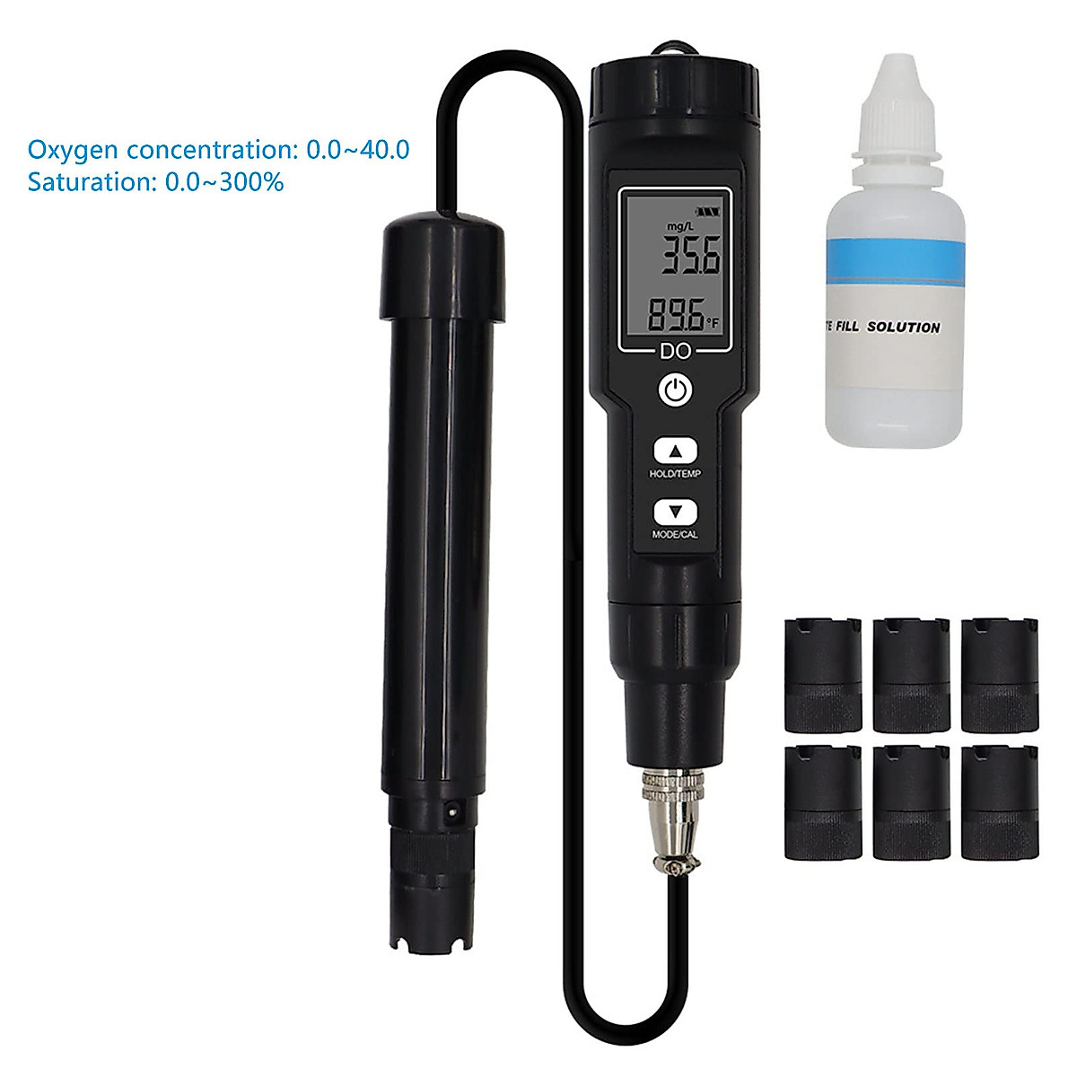 Zooke Dissolved Oxygen Meter, Professional Digital DO Meter Temperature Meter Portable with Electrode Filling Fluid & Temperature Compensation for Freshwater, Seawater, Laboratory (with Backlit)