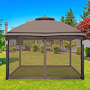 EasyLee Universal 10x 10 Gazebo Replacement Mosquito Netting, 4-Panel Netting Walls for Patio with Zippers (Brown)