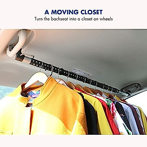 MYSBIKER Car Clothes Hanger Bar, Adjustable Telescoping Bar Vehicle Clothing Rack with 3 sections of Non-Slip Grips Dividers for Travel, Expandable 33" to 63",Max Holds up to 50 lbs