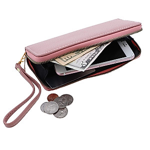 Solid Color Zipper Wallet Vegan Leather Ladies Wallets - Pink
