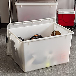 IRIS USA 132 Quart/36 Gal. Stackable Plastic Storage Bins with Lids and Latching Buckles, 3 Pack - Pearl, Containers with Lids, Durable Nestable Closet, Garage, Totes, Tubs Boxes Organizing