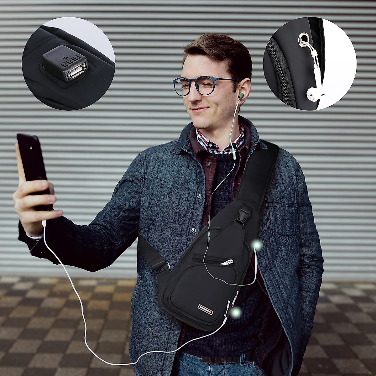 Codoule Sling Shoulder Bag Crossbody Backpack for Men Women Hiking Daypack Multipurpose Cross Body Chest Bag with USB Charger Hole & Headphone Hole for Outdoor Walking Travel