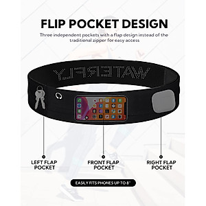 WATERFLY Running Belt Fanny Pack: Slim Thin Elastic Waistband for Men and Women Runner Marathon Jogger Waist Bag Sport Workout Fitness Exercise Gym Jogging Phone Holder Belt