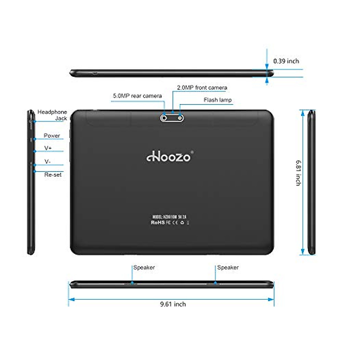 Hoozo Android Tablet 10 Inch, WiFi Tablet with 32GB Storage, 8MP Camera ...