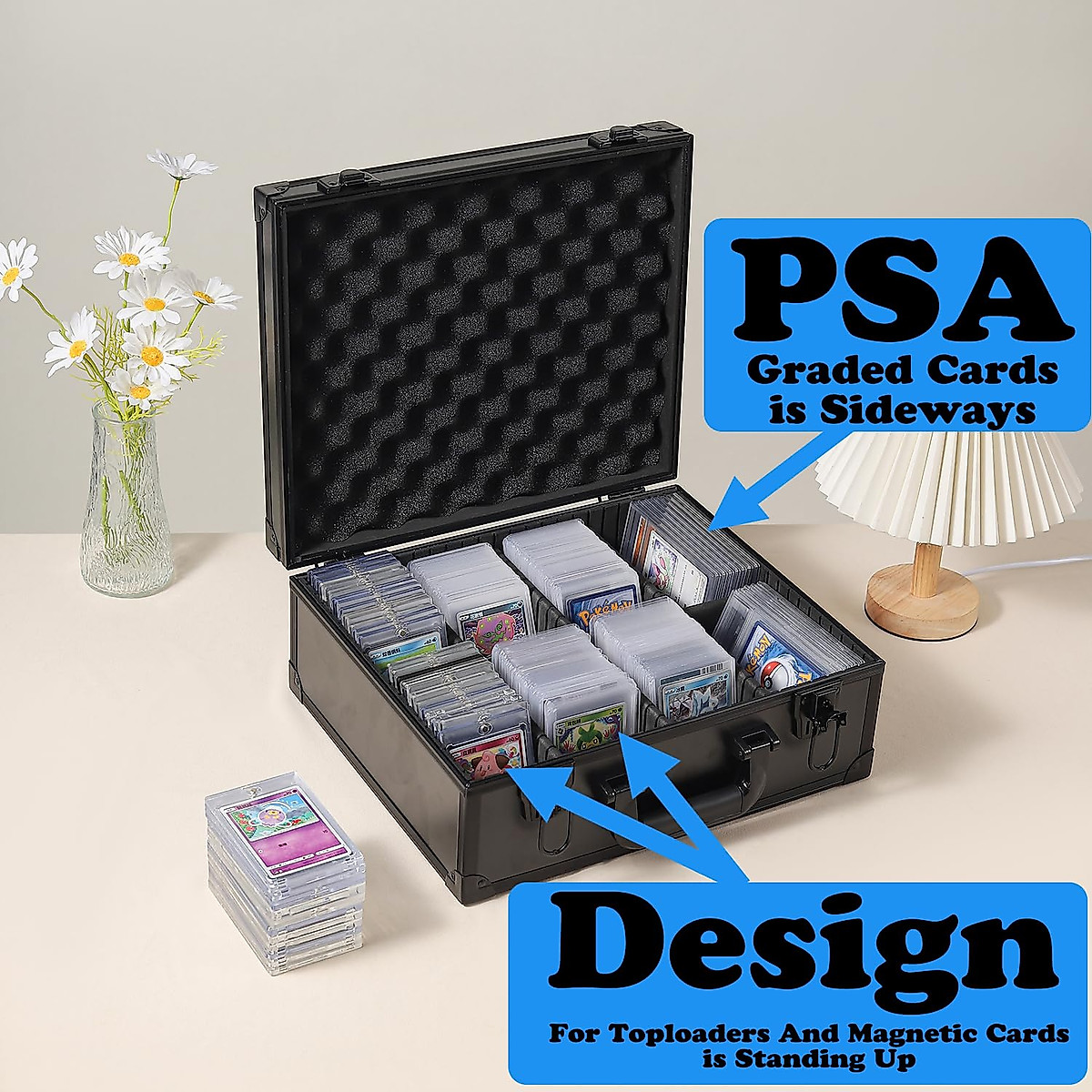 Azamou Toploaders Storage Box fits 3" x 4" 35pt Rigid Card, Trading Cards, Sports Cards，Graded Card ，Rating card， 7 DIY Sponge partition (Holds 600+ Toploaders)