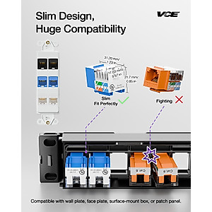 VCE RJ45 Cat6 Keystone Jacks UL Listed 50-Pack, UTP Ethernet Keystone Jacks with Keystone Punch Down Stand Tool and Wire Stripper Cutter, Blue