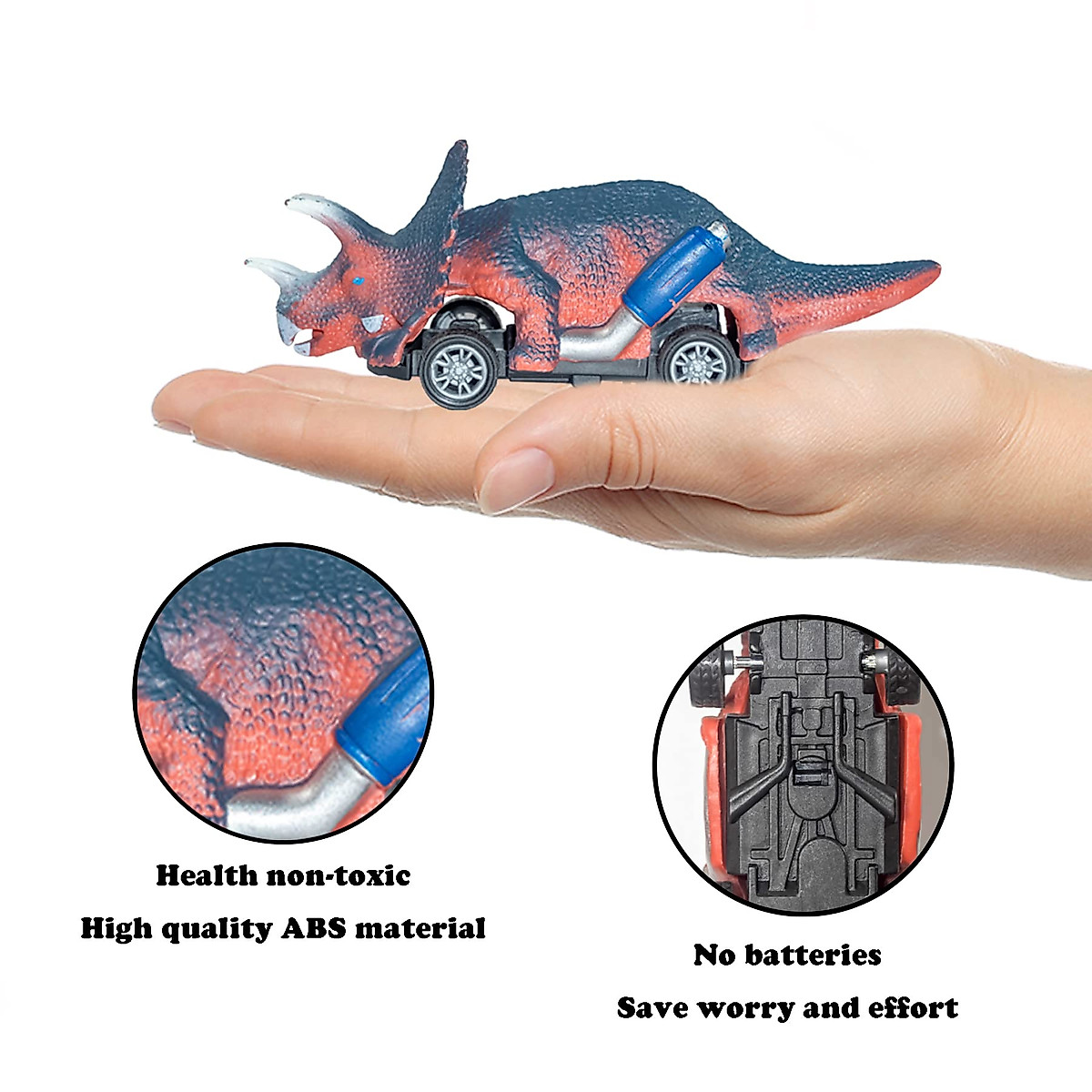 ABCaptain Dinosaur Toys Pull Back Cars for Boys Kids Toddlers 3-7 Year Old, Dino Monster Trucks Birthday Easter for Age 3 4 5 6 (6Pcs-A)