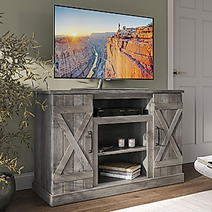 BELLEZE 47 Inch TV Stand & Media Entertainment Center TV Cabinet with Storage for TVs up to 50 Inch Console Table with Open Storage Shelves & Cabinets, Gray Wash