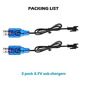 URGENEX SM2P 3.7V Charger Cable 1S USB Battery Charger with SM-2P Connector for 3.7V RC Boats Cars Trucks Li-Po and Li-ion Battery 2 Pack