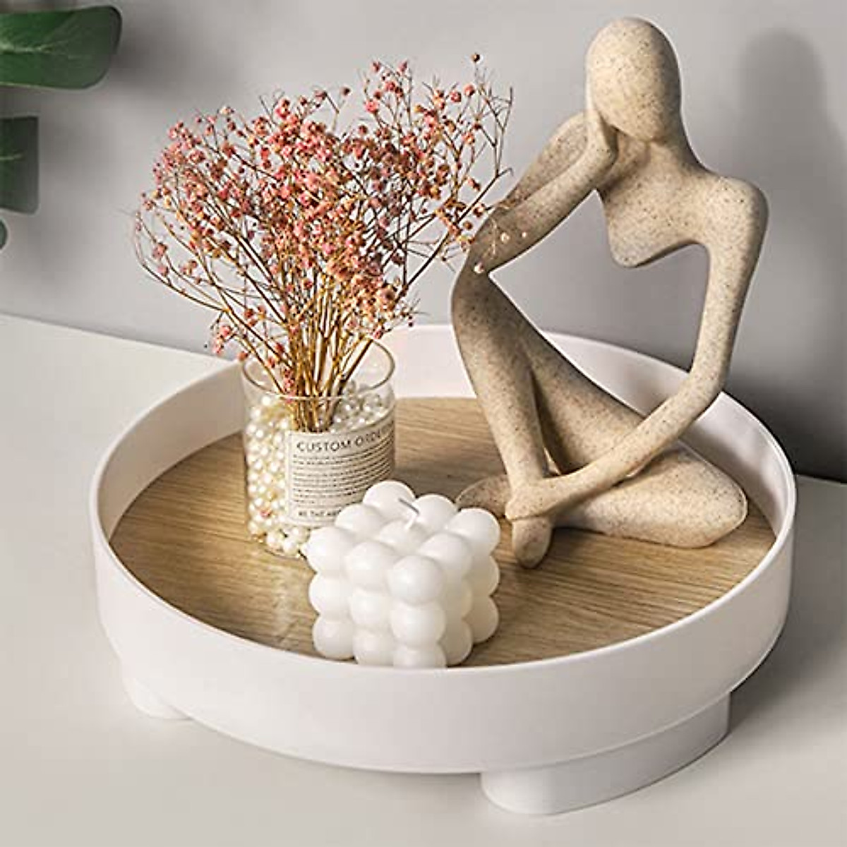 FIZZOQI Plastic Cosmetic Storage Shelf Condiment Rack Tabletop Rack Desk Round Tray Pantry Room Organizer Rack Household Restaurant Storage Rack