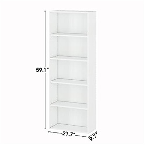 WAHEY Bookcase, 5-Tier Adjustable Open Storage Shelf Display Bookshelf, HOFB003