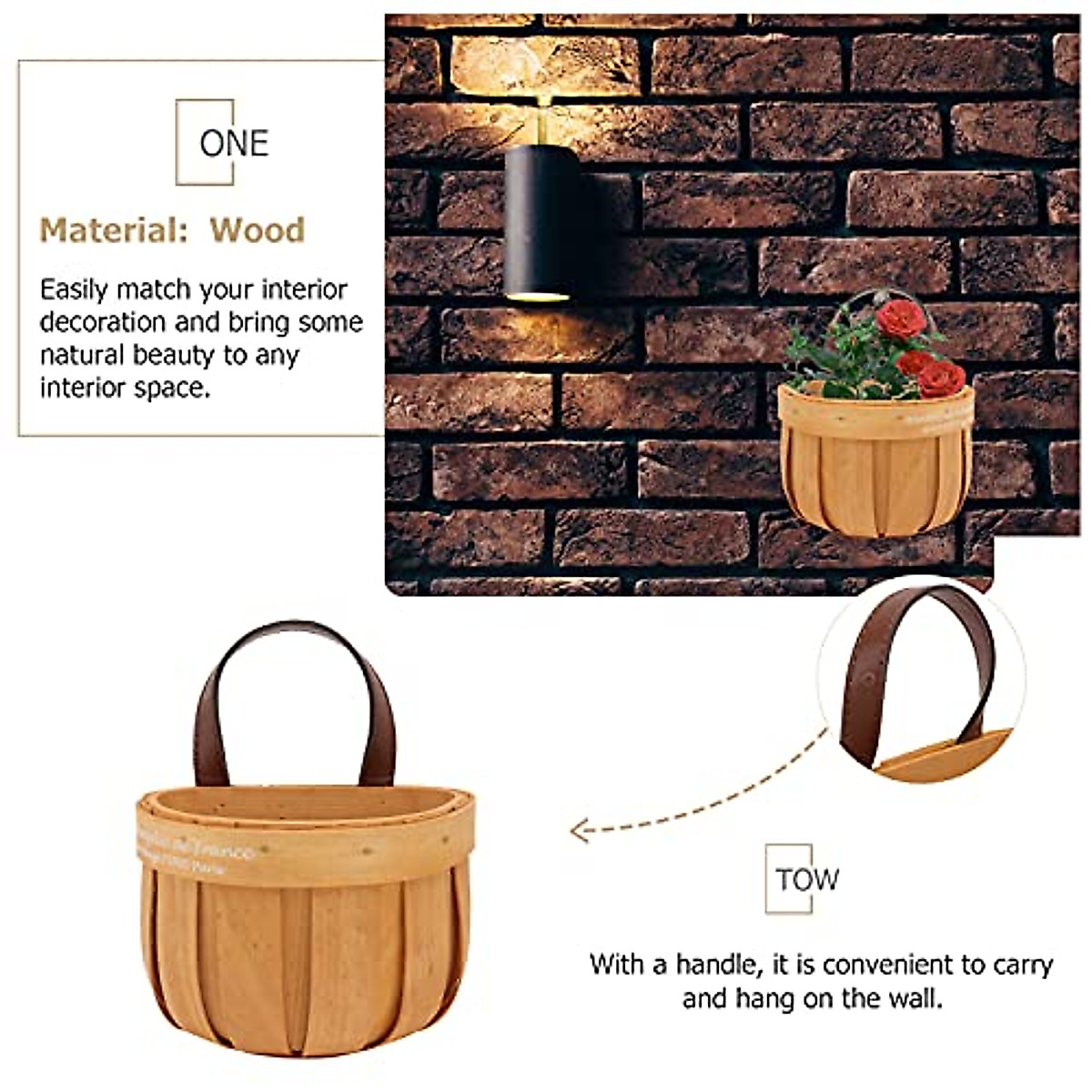 Amosfun Flower Girl Baskets 2pcs Wall Hanging Storage Baskets Japanese- Style Woodchip Flower Basket Planter Pot Sundries Organizer Container for Home Living Room Outdoor Picnic Kids Storage Basket