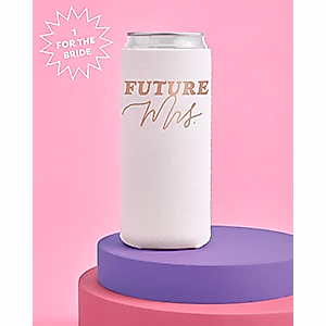 xo, Fetti Bachelorette Party Cheers and Future Mrs Slim Can Cooler - White + Rose Gold, 10 Ct | Drink Sleeve, Bridal Shower Can Holder, Engagement Party Decoration and Bride to Be Gift