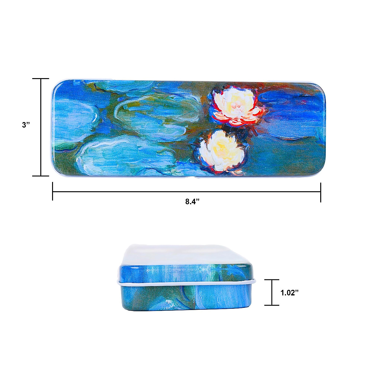 DAHO Tin Pencil Box with World Famous Arts for School, Office, Home, Makeup Storage (Les Nymphéas)
