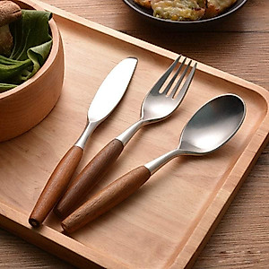 Avocrafts Flatware Silverware Cutlery Set, Stainless Steel, Teak Wood Dining Utensils, Eating Dinnerware Dansk