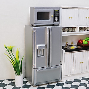 Miniature Dollhouse Fridge 1:12 Furniture Decoration Accessories Mini Refrigerator Kitchen Living Room Scene Model Ornaments (Silver)