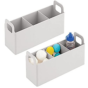 mDesign Plastic 3-Compartment Bathroom Organizer Storage Bin - Divided Makeup Caddy and Hair/Beauty Product Holder Tray - Perfect for Vanity, Counter, Cabinet - Lumiere Collection - 2 Pack, Light Gray