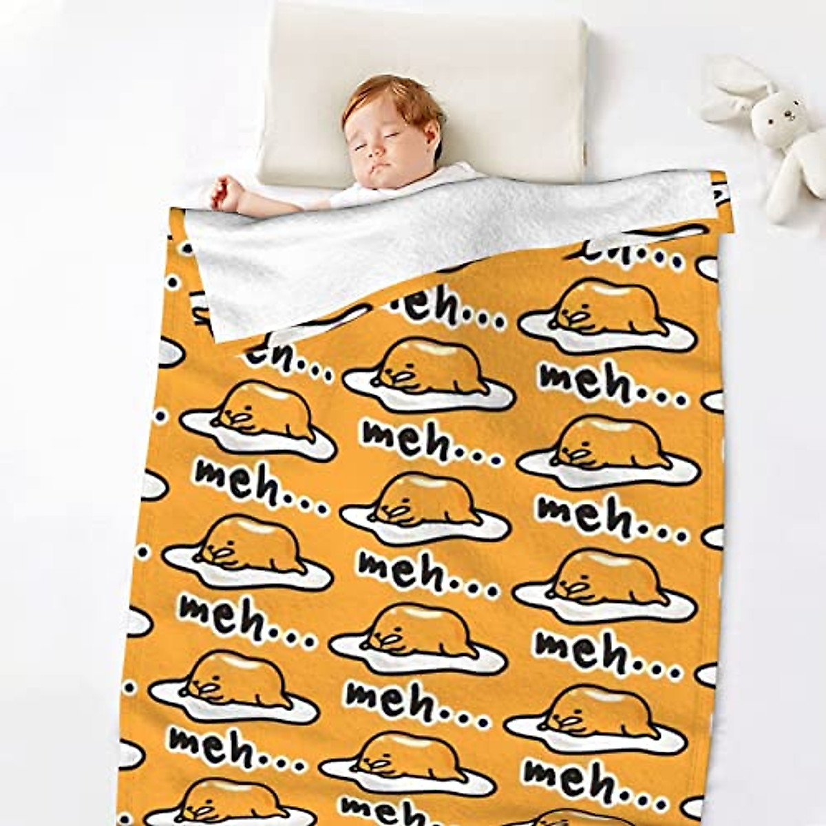 Gudetama Cute Fleece Blanket - All Season 300GSM Lightweight Plush Fuzzy Cozy Soft Flannel Throw Blanket for Bed Sofa Couch Travel Camping 30x50 inches