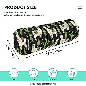 Vnurnrn Cute Llamas and Cactus Neck Support Pillow Round Neck Roll Bolster Cylinder Pillow Cervical Pillows Round Neck Pillow for Leg Knee Back Head Support for Study Work Men Women