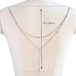 Elegant Gold Wedding Rhinestone Back Chain Necklace Double Layered Bridal Crystal Back Chain Jewelry Rhinestone Backdrop Necklace Crystal Shoulder Necklace Body Chain Jewelry for Women(Rhinestone)
