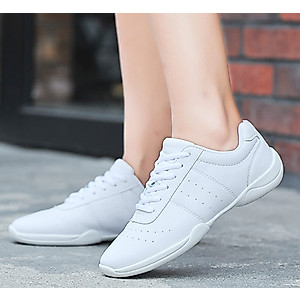 WUIWUIYU Adult Youth Women's White Cheerleading Shoe Sport Dance Training Competition Tennis Sneakers Cheer Shoes Size 2