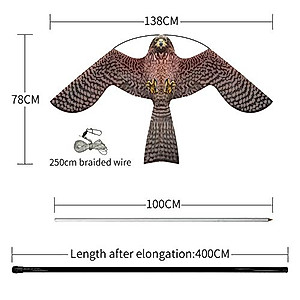 eyijklzo Bird Scarer Flying Kite Crops Farm Flying Bird Hawk Flying Kite with 4m Telescopic Pole