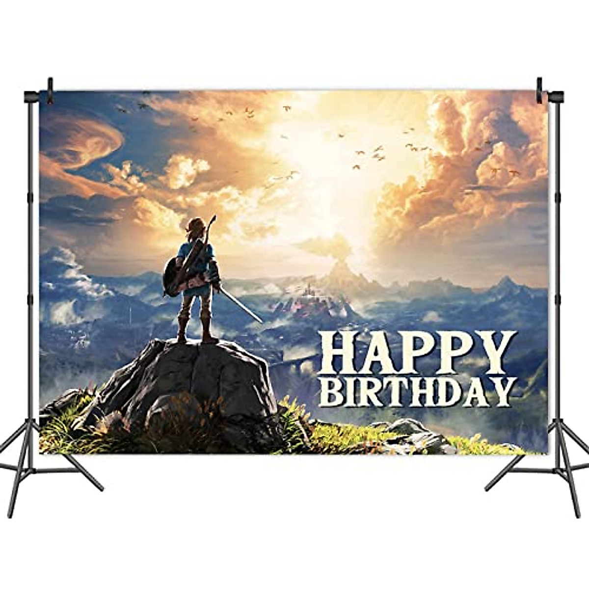 Cartoon Movie The Legend of Zelda Theme Happy Birthday Photography Background for Kids Birthday Portrait Baby Shower Decoration Cake Table Banner Photo Backdrops 5x3ft