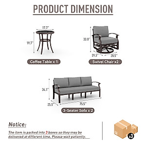 Knnbxa Aluminum Patio Furniture Set 8-Seat Metal Modular Outdoor Patio Conversation Sectional w/Swivel & Rocking Sofas and Coffee Table for Deck,Backyard,Lawn,Grey