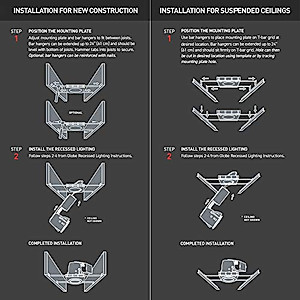 Aluminum New Construction Recessed Lighting Mounting Plate, 4x 12" Hanger Bars,90141