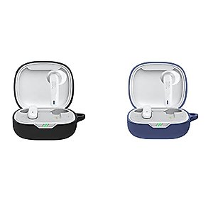 2 Pack DAYJOY Soft Silicone Protective Case Cover Compatible with JBL Wave 300TWS/VIBE 300TWS/JBL Vibe Flex Earbuds, Protective Skin Sleeve with Key Chain(Black+Blue)