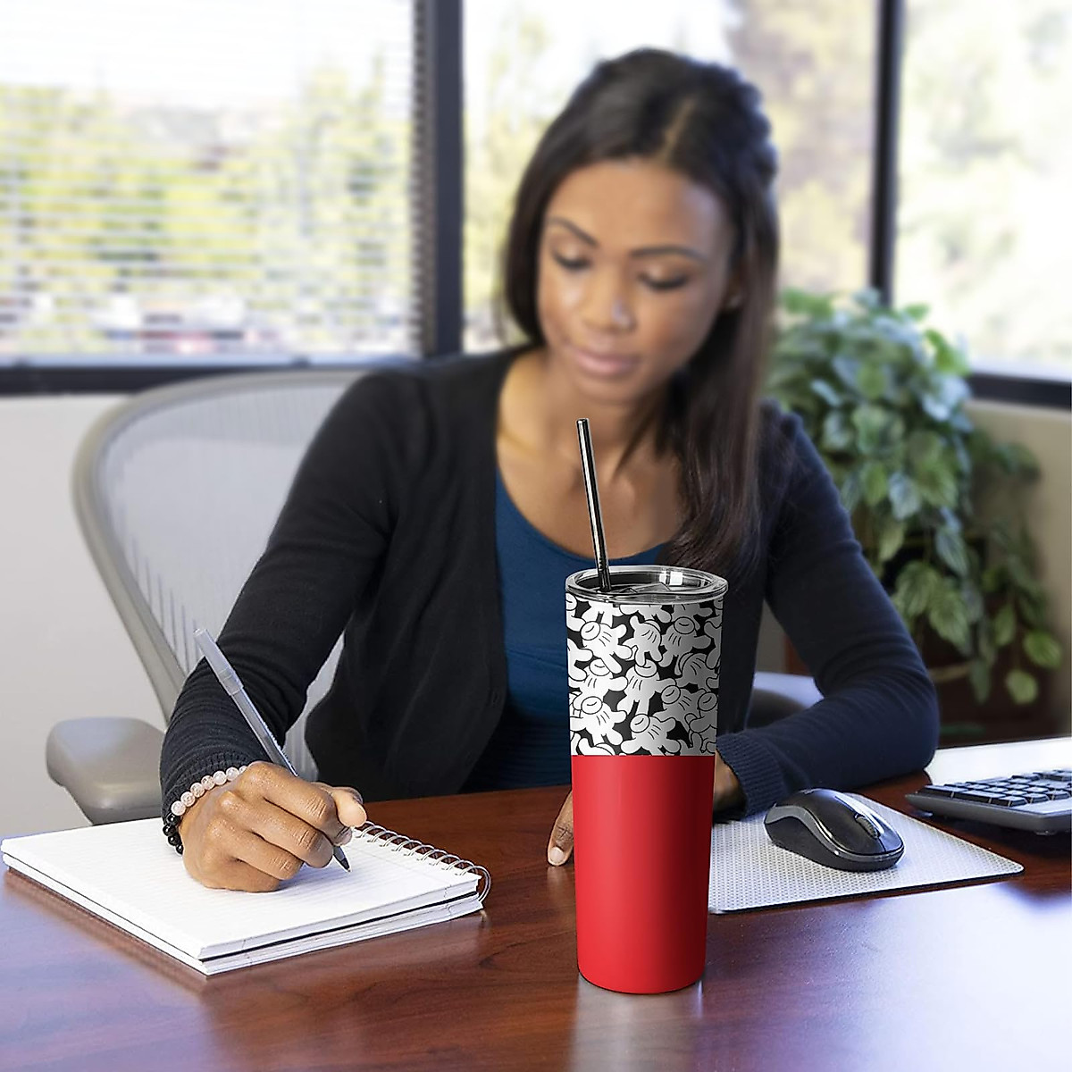 thmasamwr Cute Mouse Skinny Tumbler With Straw and Lid, Stainless Steel 20oz Insulated Coffee Travel Mug, Cartoon Mouse Gifts Cups for Women and Girls